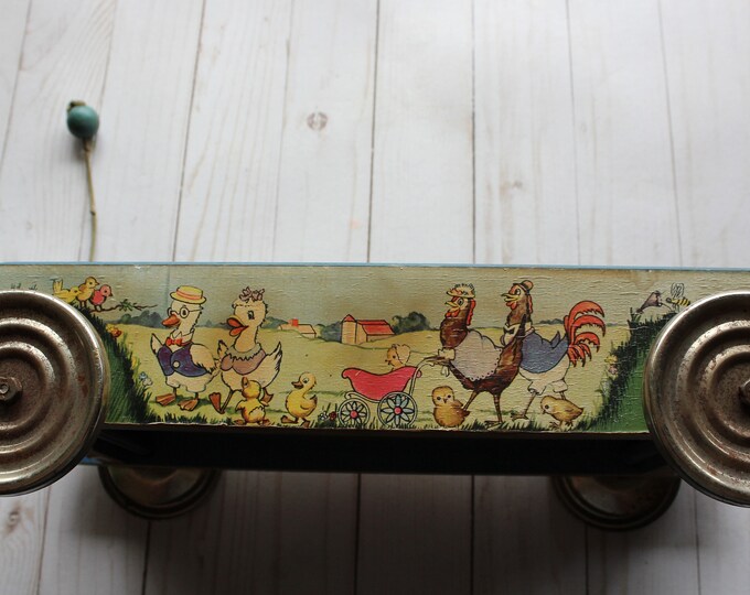Vintage the Gong Bell Company Mother Goose Block Wagon Pull Toy 1940s ...