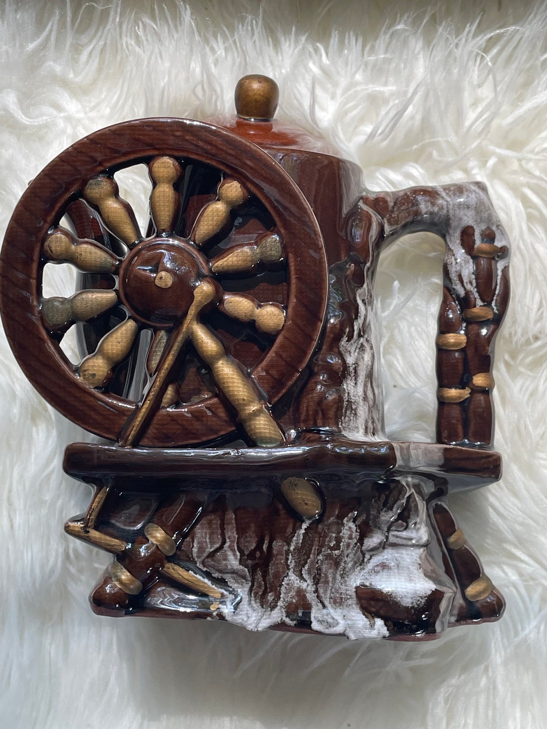 Vintage Brown and White Lava Drip Glaze Wagon Wheel Teapot 1970s - Etsy