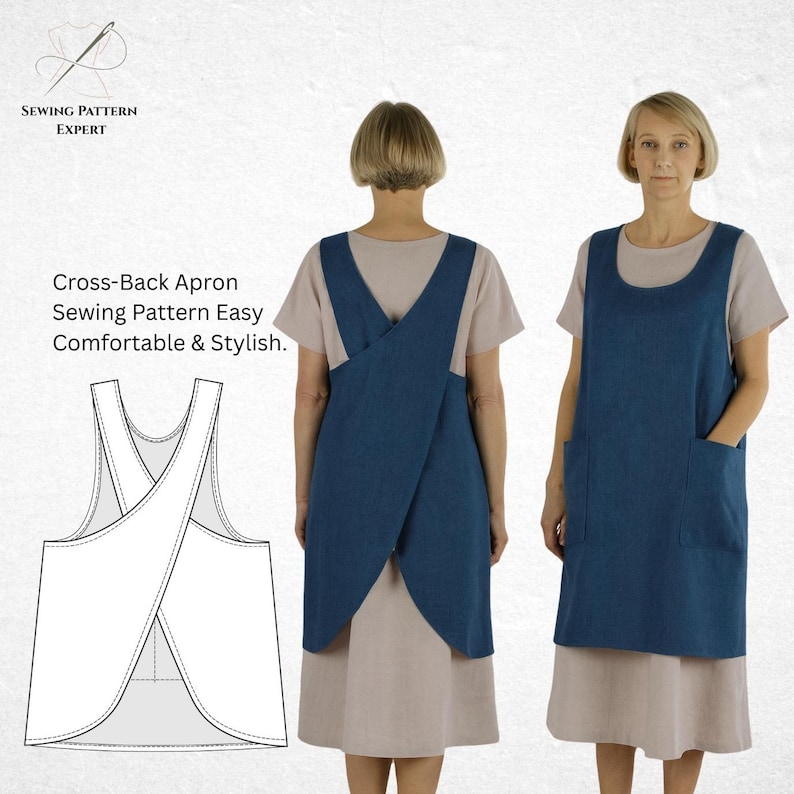 Japanese Cross-back Linen Apron With Front Pockets – Pinafore Style ...