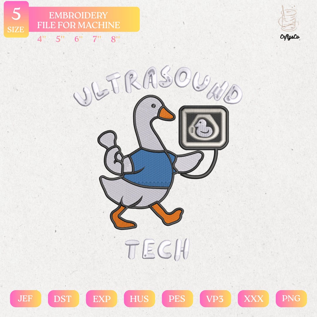 Ultrasound Tech Duck Machine Embroidery Design, Sonographer Goose ...