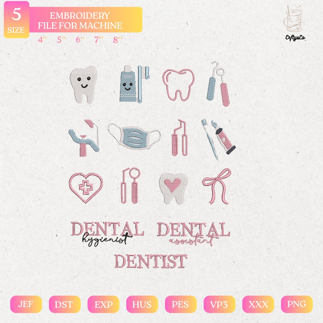Dental Assistant Machine Embroidery Design Bundle, Dentist Hygienist ...