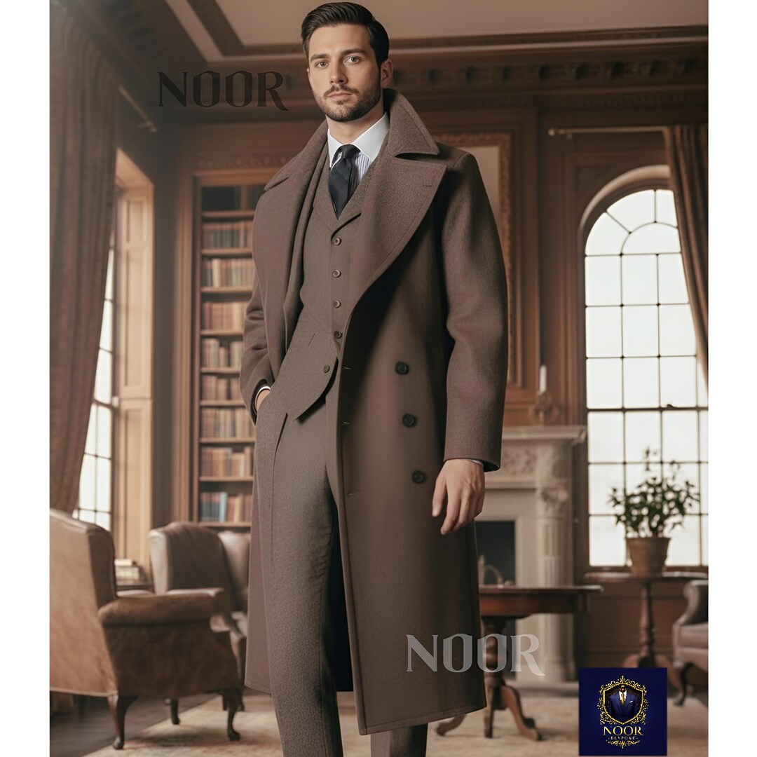 Brown Wool Overcoat Mens Long Winter Coat Mantel Herren Elegant ...