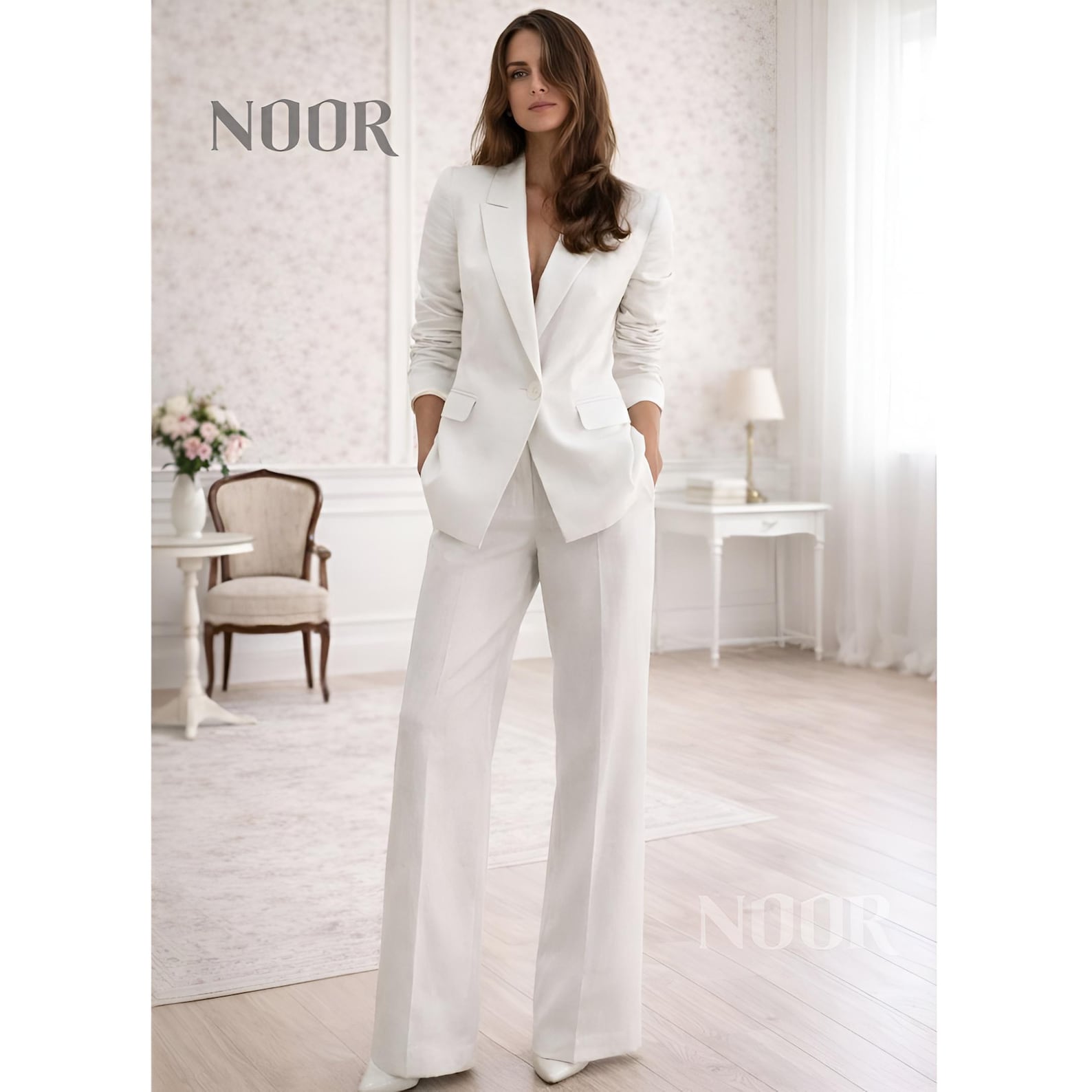 White Women Wedding Suit Bridal Pantsuit Hochzeitsanzug Damen Costume ...