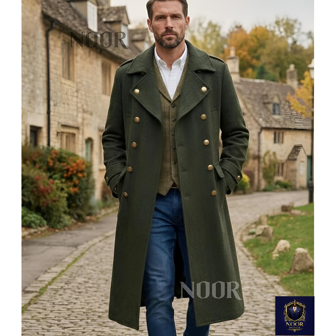 Olive Green Wool Overcoat Men Double Breasted Mantel Herren Elegant ...