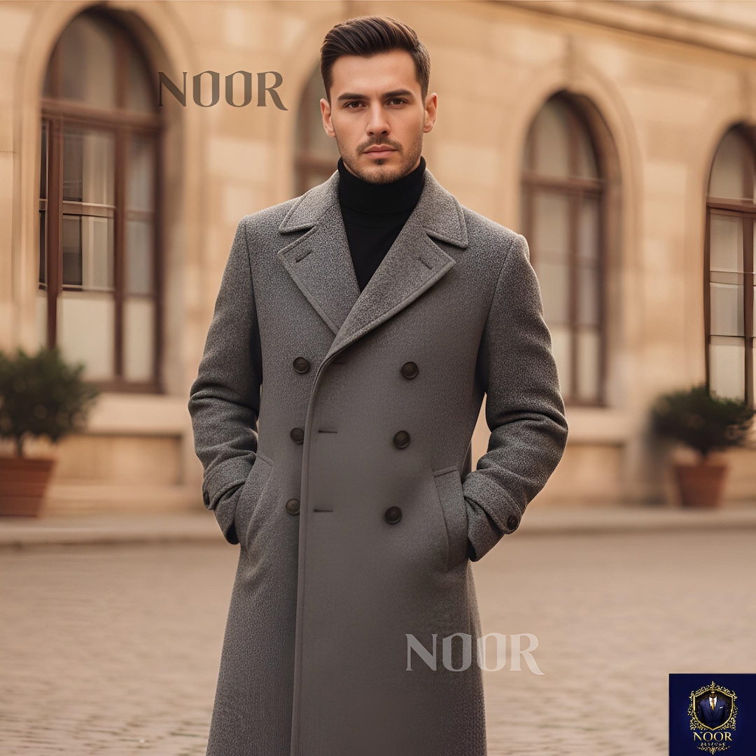 Grey Double Breasted Mens Overcoat Wool Mantel Herren Elegant Winter ...
