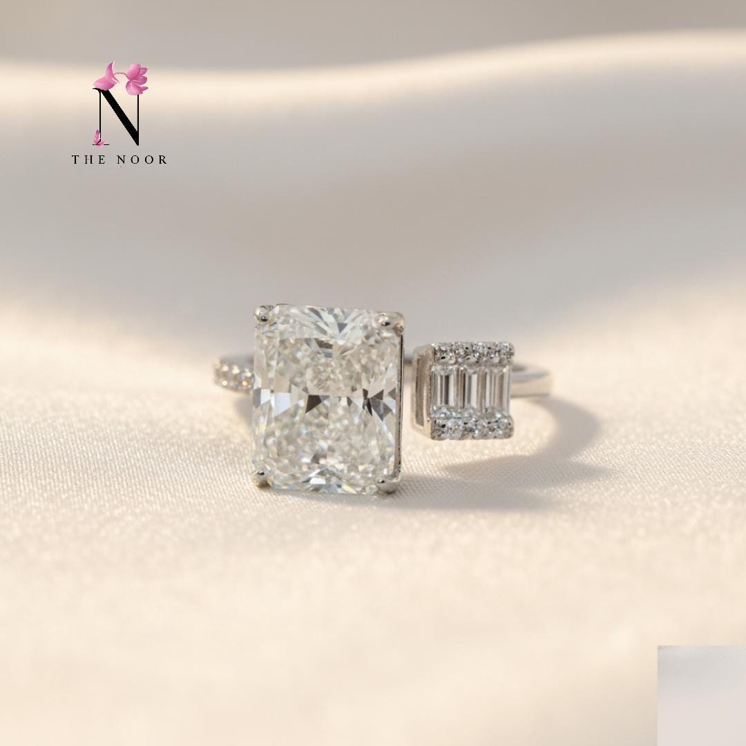 2-in-1 Emerald Cut Ring • Dual Stone Open Ring • 92.5 Sterling Silver ...