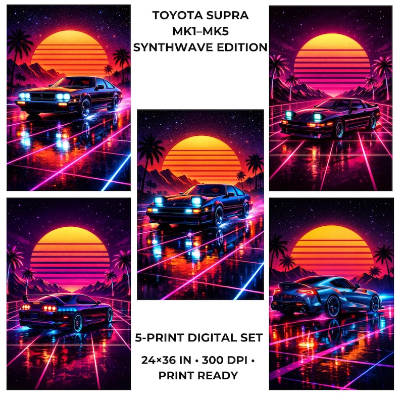 Toyota Supra MK1–MK5 Synthwave Wall Art | Digital Print Set - Etsy