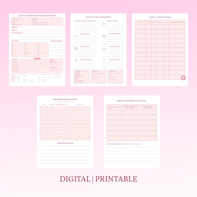Client Information Form | Nursing Template | Head to Toe Assessment ...