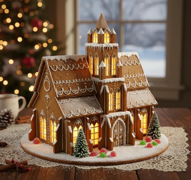 Gingerbread House Church Template | Printable PDF Pattern | Christmas ...