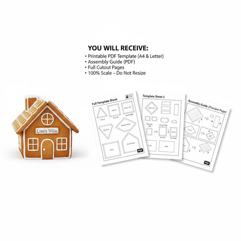 Gingerbread House Template | Printable PDF Gingerbread Villa Pattern ...