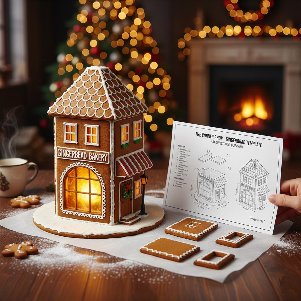 Gingerbread House Bakery Template | Printable Christmas House PDF ...