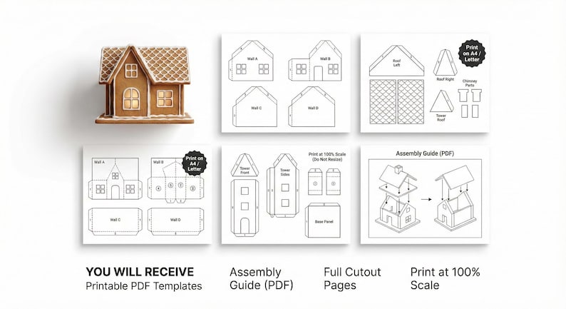 Gingerbread House Villa Template | Printable PDF House Pattern ...