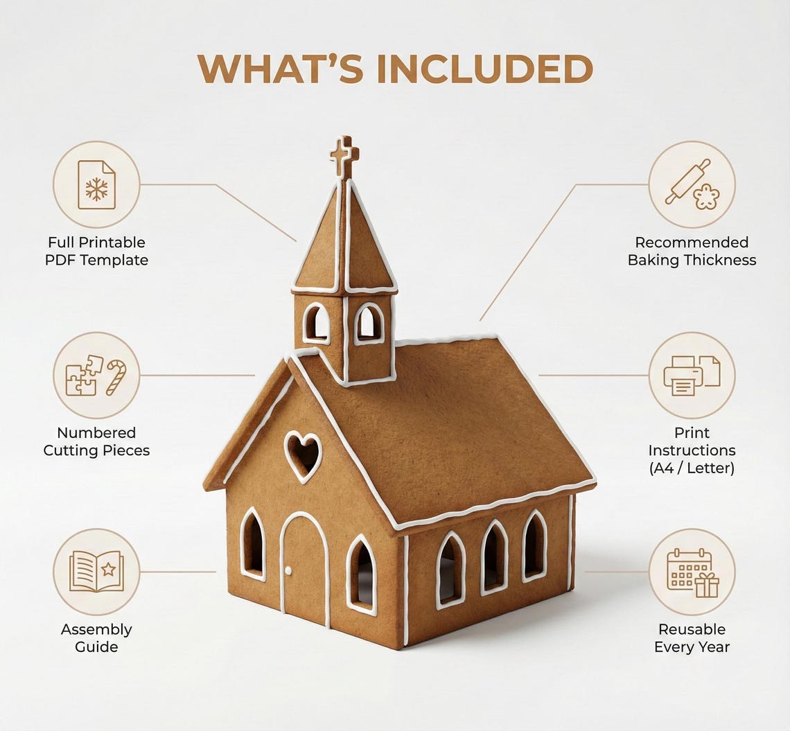 Gingerbread House Church Template | Printable PDF Pattern (easy ...