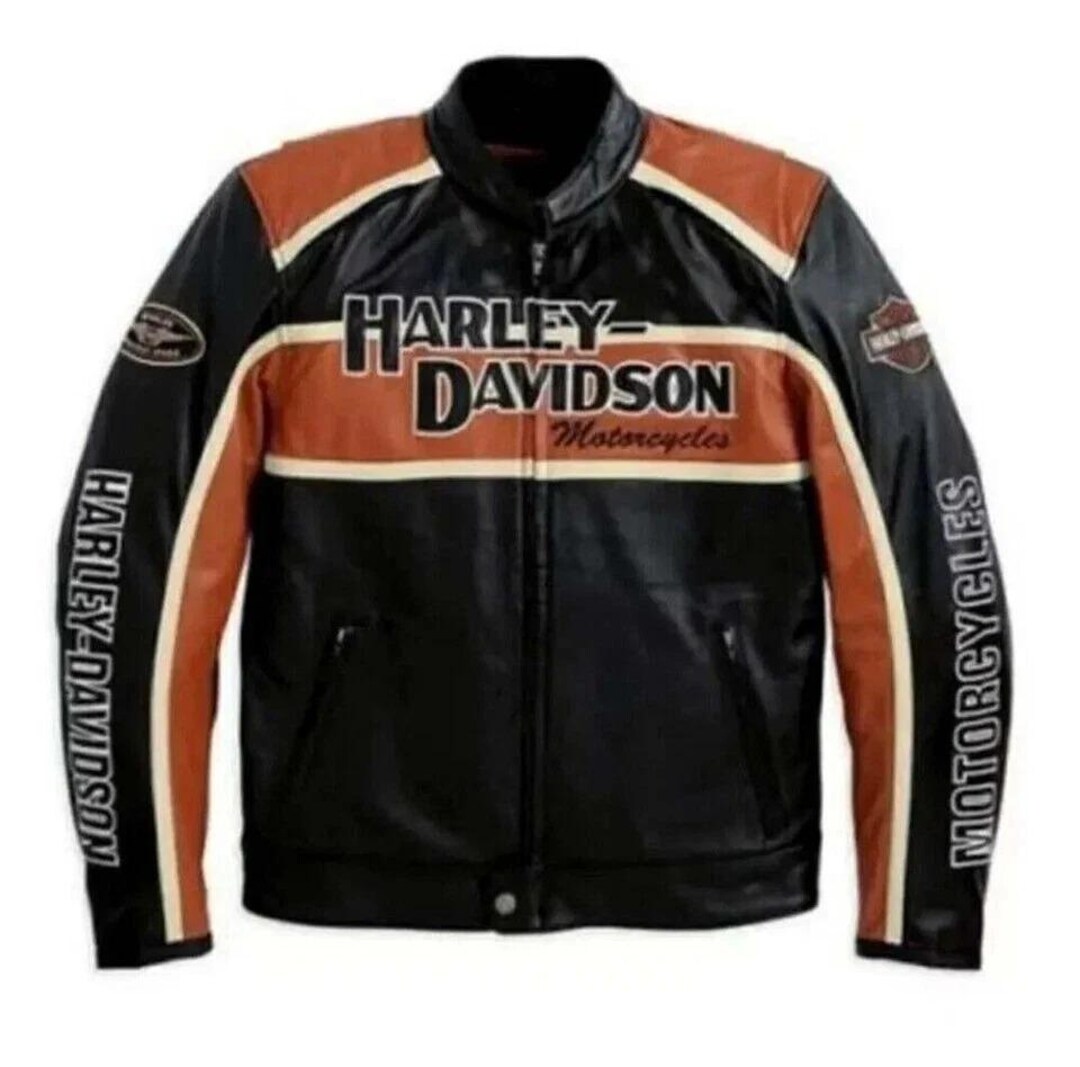H-D Men's Classic Cruiser Biker Jacket Handmade Real Genuine Cowhide ...