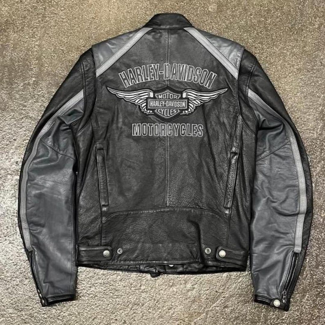 Men's H-D Black Leather Jacket Classic Cruiser Handmade Real Genuine ...