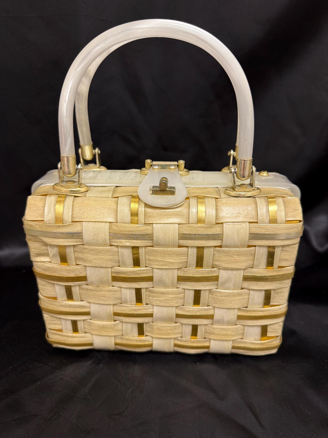 Vintage Stylecraft Miami Box Purse – 1950s Woven Wicker Handbag With ...