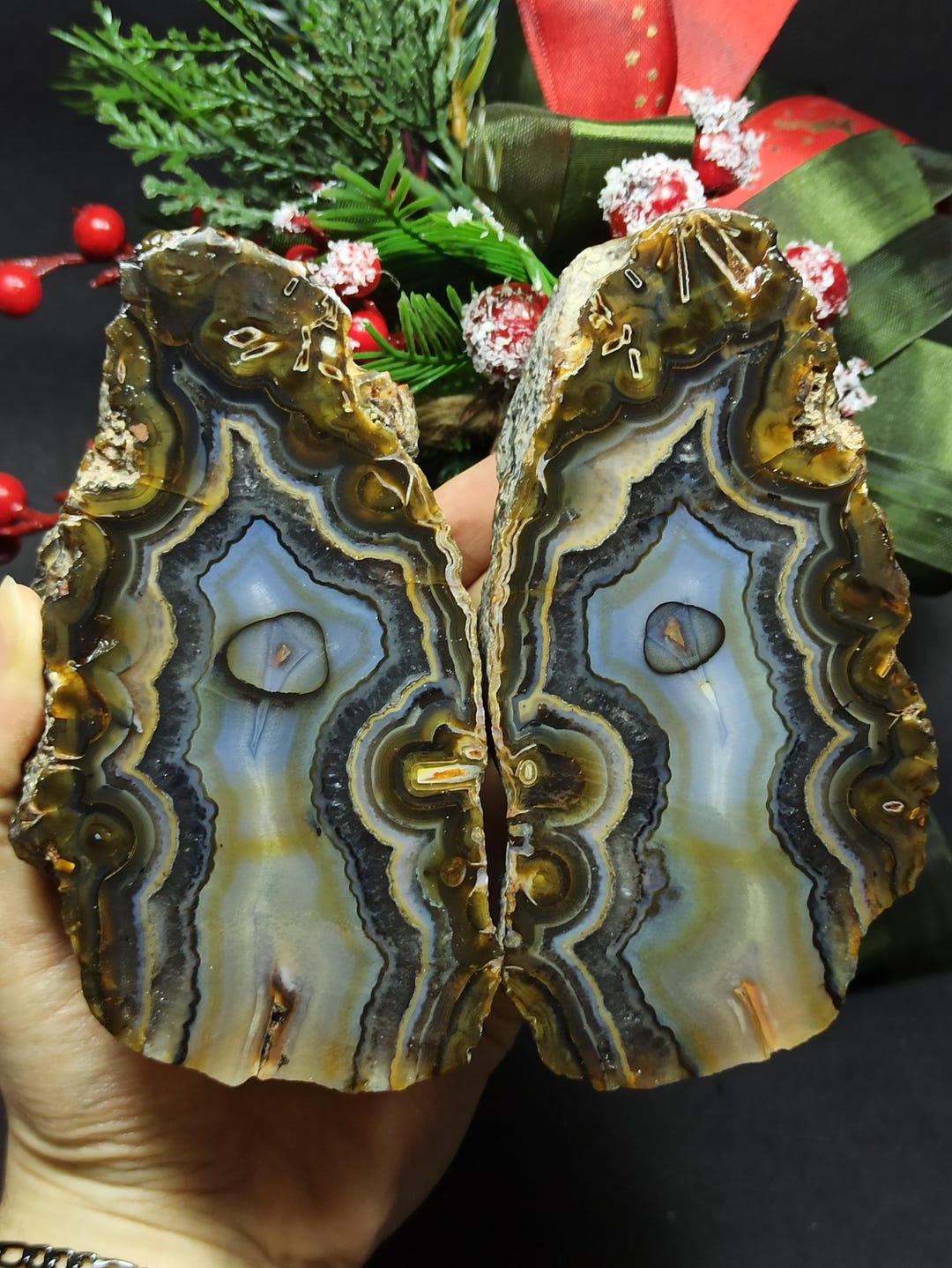 Green and Blue Banded and Quartz Crystal Agate, Polished Turkish Agate ...