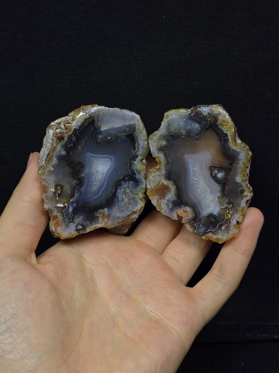 Blue Banded and White Quartz Crystal Agate, Polished Turkish Agate Pair ...