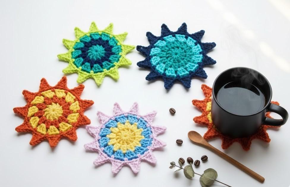 Sunburst Crochet Coaster Pattern PDF – Easy Modern Table Decor, Digital ...