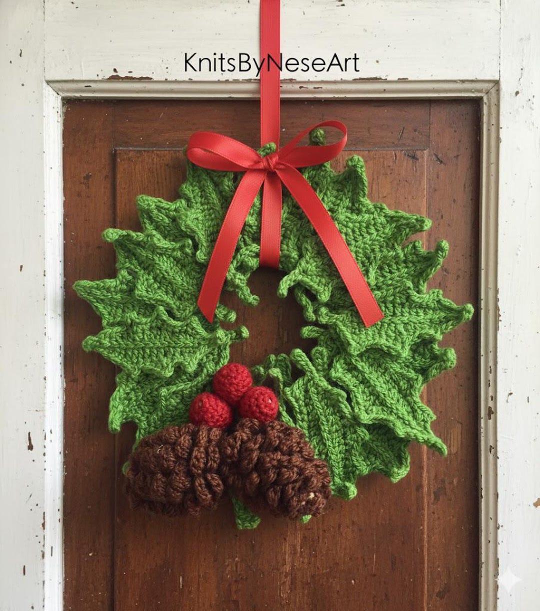 Christmas Wreath Crochet PDF • Holly Leaf Pattern • Holiday Door Decor ...
