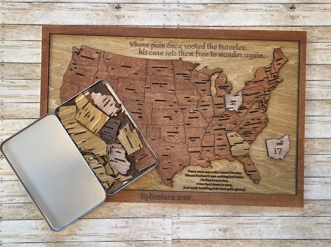 Wooden USA Map Wall Art Travel Tracker State Display Handmade Gift ...