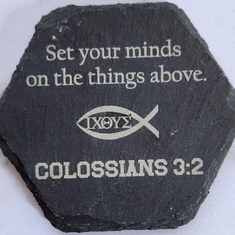 Engraved Slate Coaster Bible Verse Coaster Christian Design Cross ...