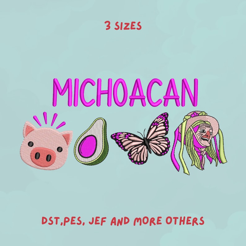 Michoacan Embroidery Design | Pig Icon, Avocado, Monarch Butterfly ...