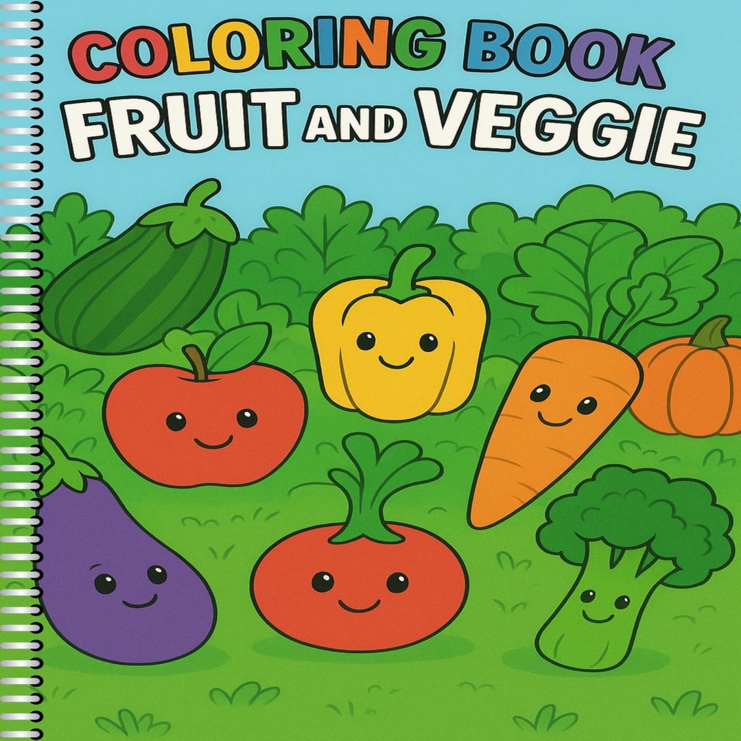 Digital Coloring Book — Fruits & Veggies (100 Pages) | Printable ...