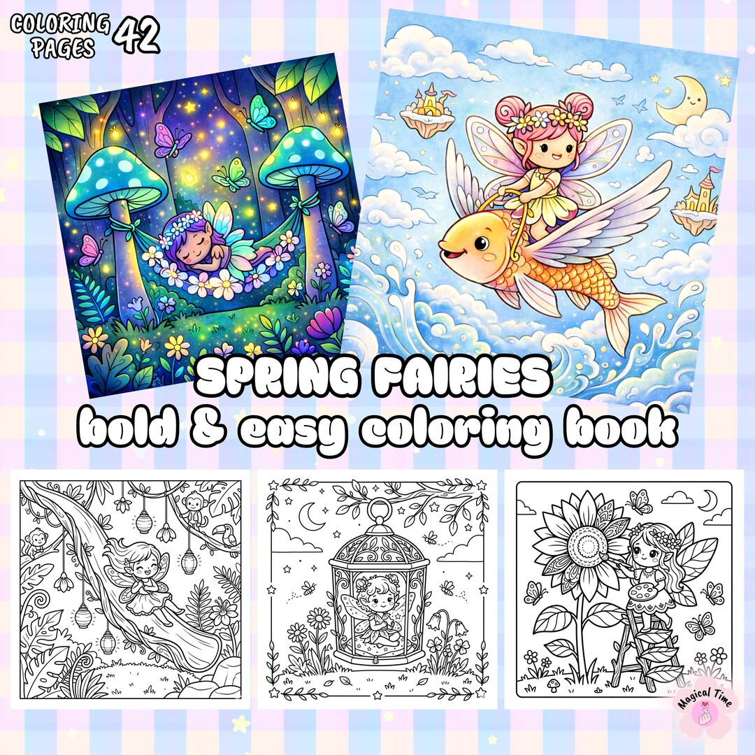 Cozy Spring Fairies Coloring Pages, Simple and Bright Drawings ...
