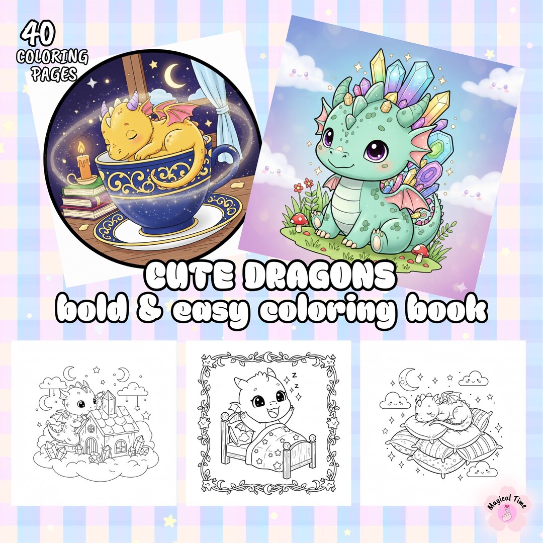 Cute Dragon Coloring Pages for Kids & Adults, 40 Kawaii Baby Dragons ...