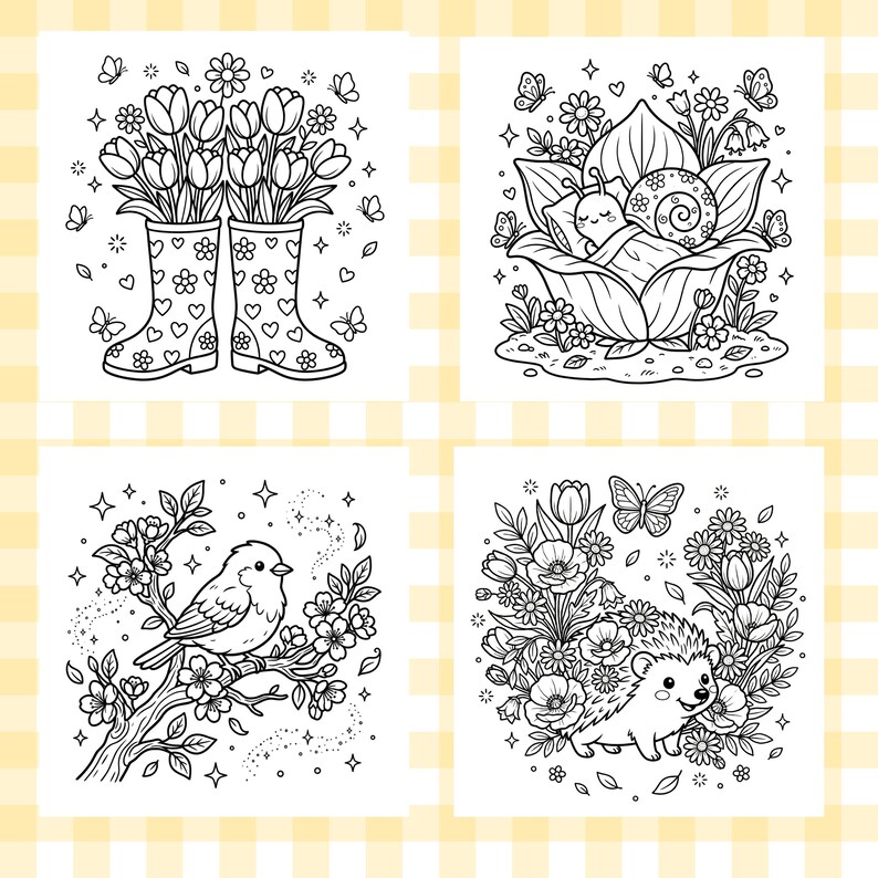 Cozy Spring Coloring Pages, Simple and Bright Drawings, Relaxing ...