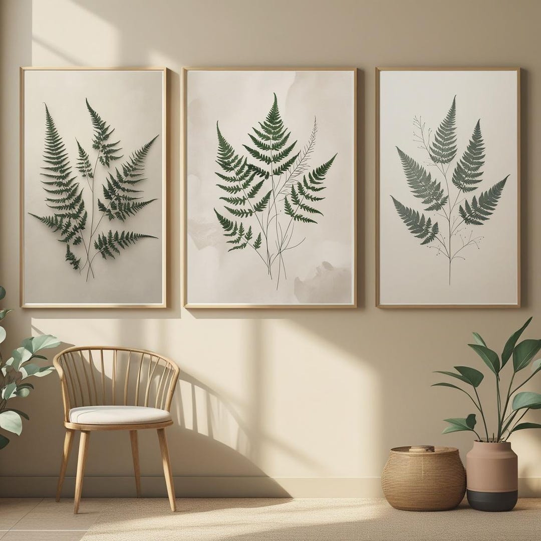 Minimal Fern Geometry Japandi Triptych - Etsy