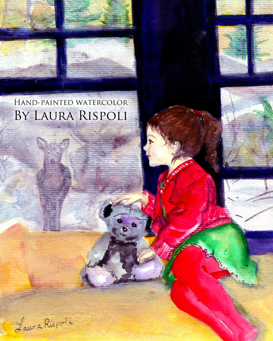 Print or Cards of Deer Winter Window Watercolor Painting Art by Laura ...