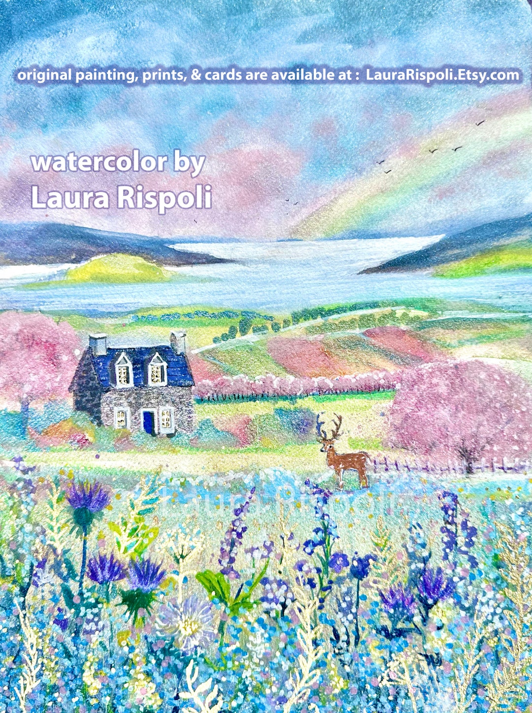 Print or Cards of Watercolor Painting by Laura Rispoli Rainbow Cottage ...