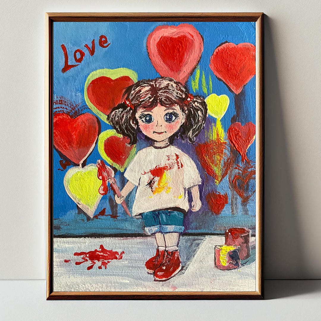 Naive Child Art Love Wall Art Nursery Painting Handmade Mini Wall Art ...
