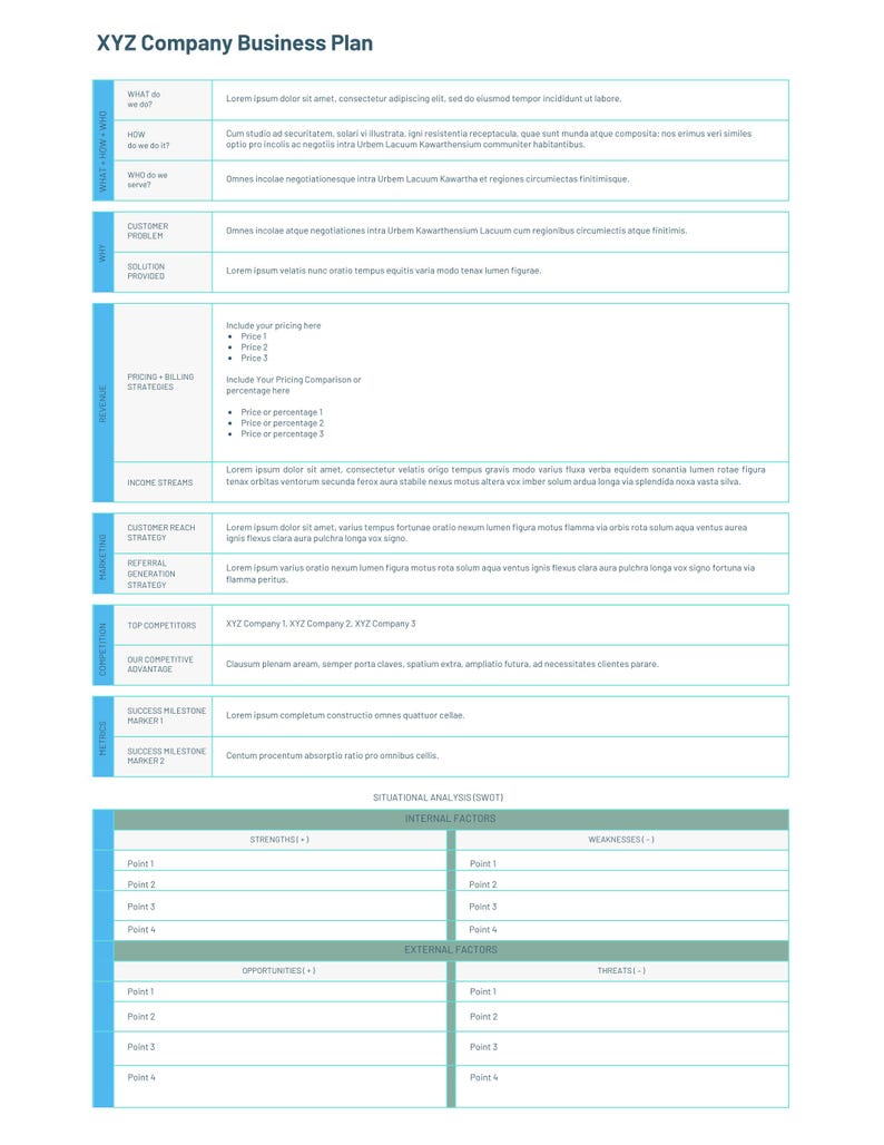 One Page Business Plan (fresh) Template - for Small Business - Easily ...
