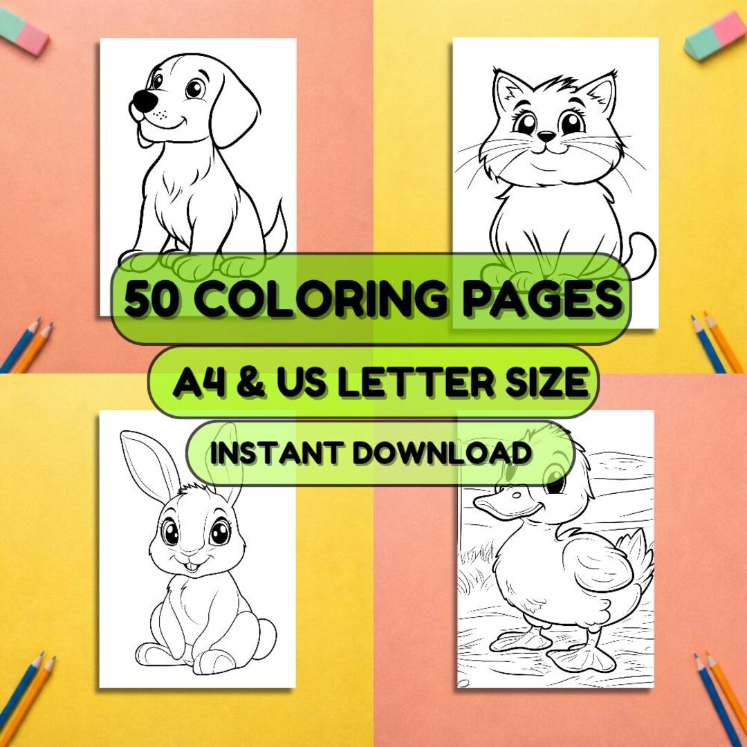 50 Animals Coloring Pages for Kids Printable Coloring Book PDF, Zoo ...