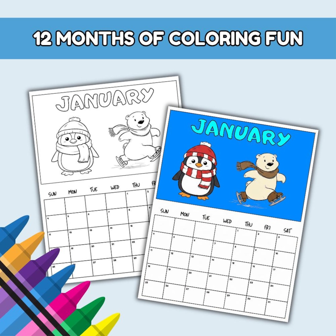 2026 Kids Coloring Calendar Printable PDF, Monthly Activity Pages ...