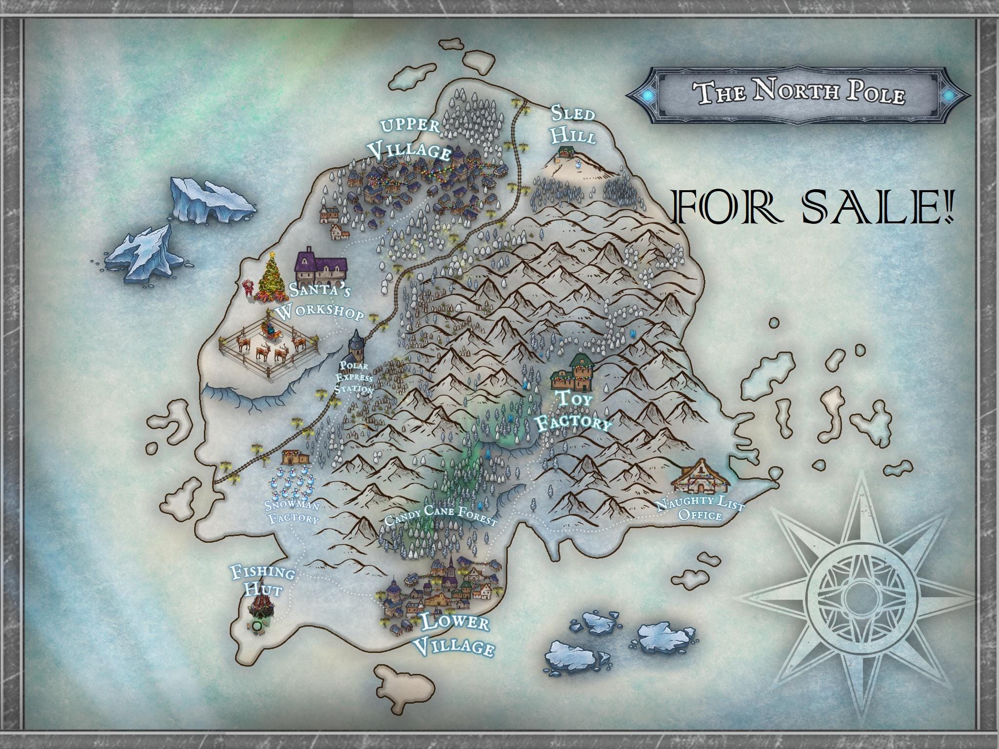 Fantasy North Pole Map – Santa’s Village Holiday Map (digital Download ...
