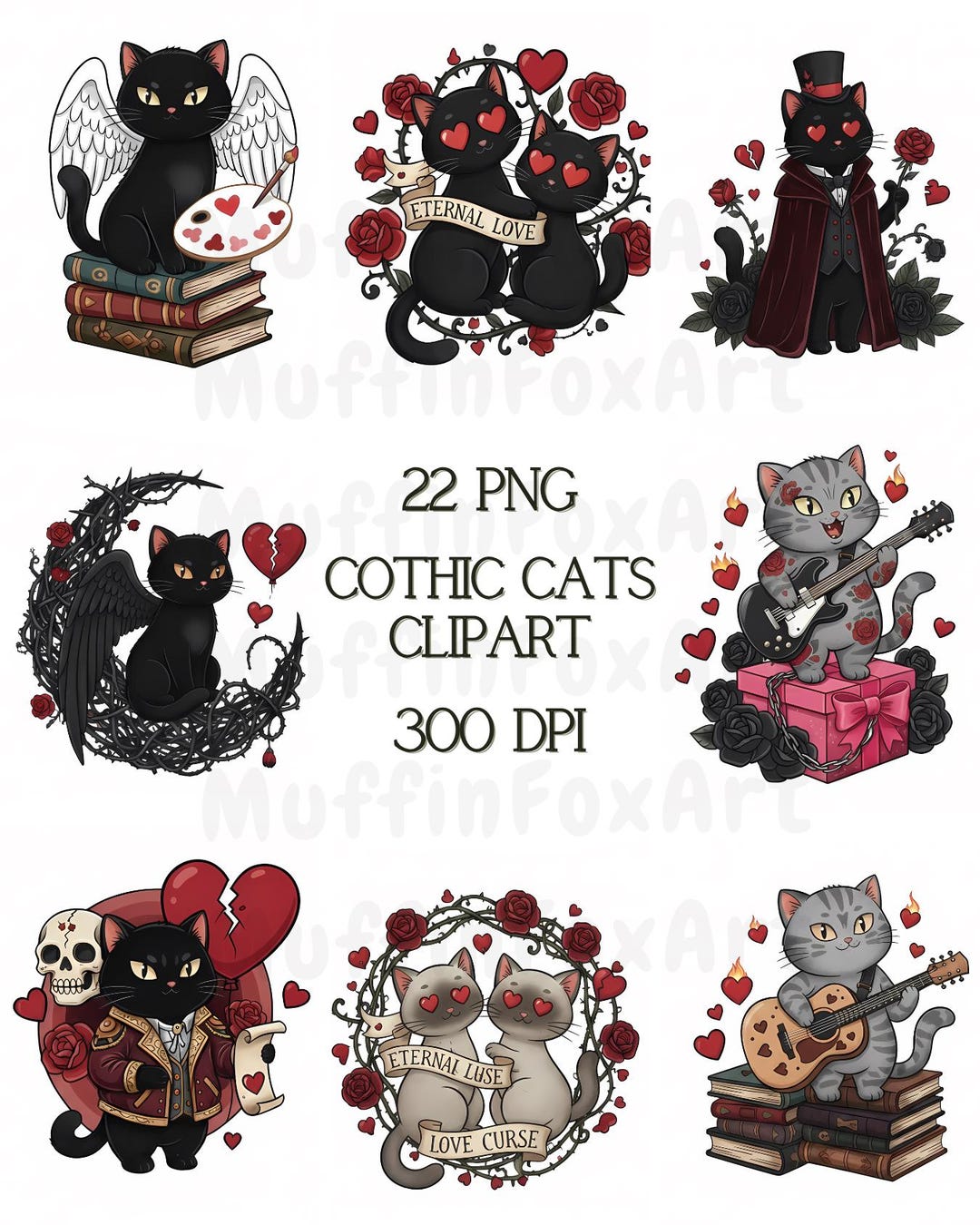 Gothic Vampire Cats, 22 PNG, Cat Clipart, Dark Cats, Digital Download ...