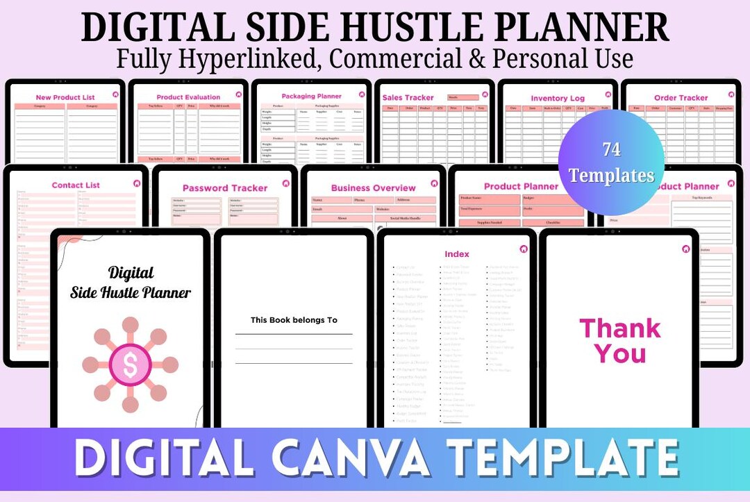 Digital Side Hustle Planner for Canva | Small Business Planner Template | Online Business ...