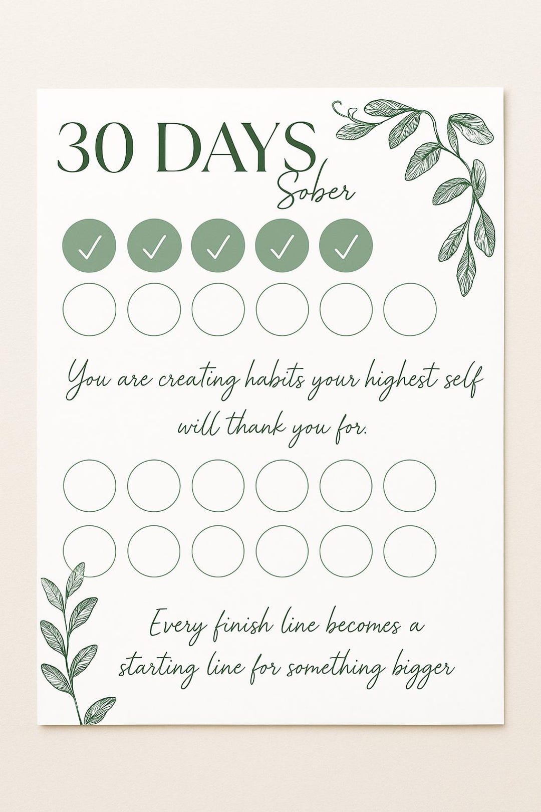 30 Day Sober Challenge Tracker | Wellness Reset Printable (digital ...