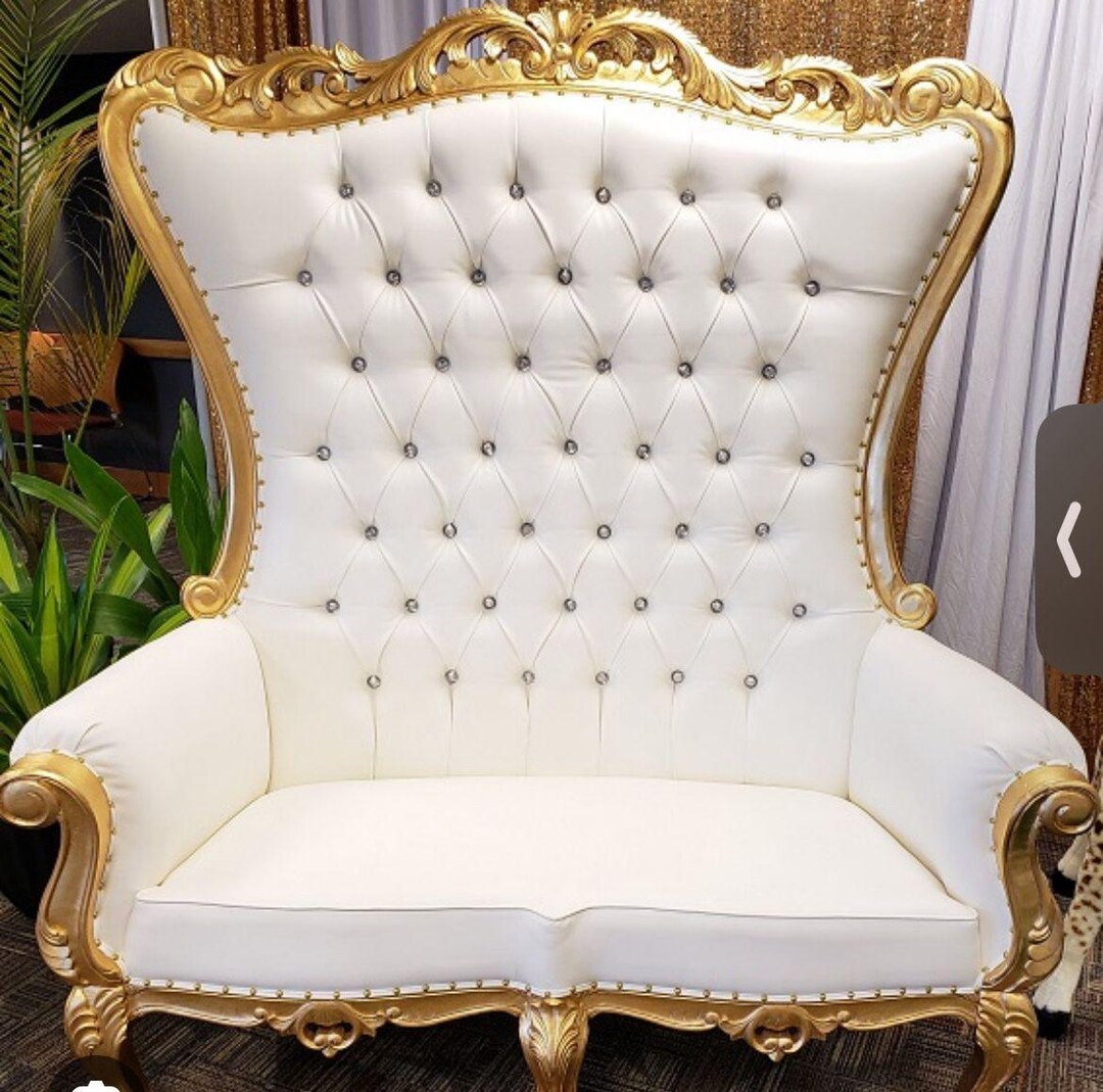 Royal Double Throne Chair for Sale – Luxury Gold & White Wedding King ...