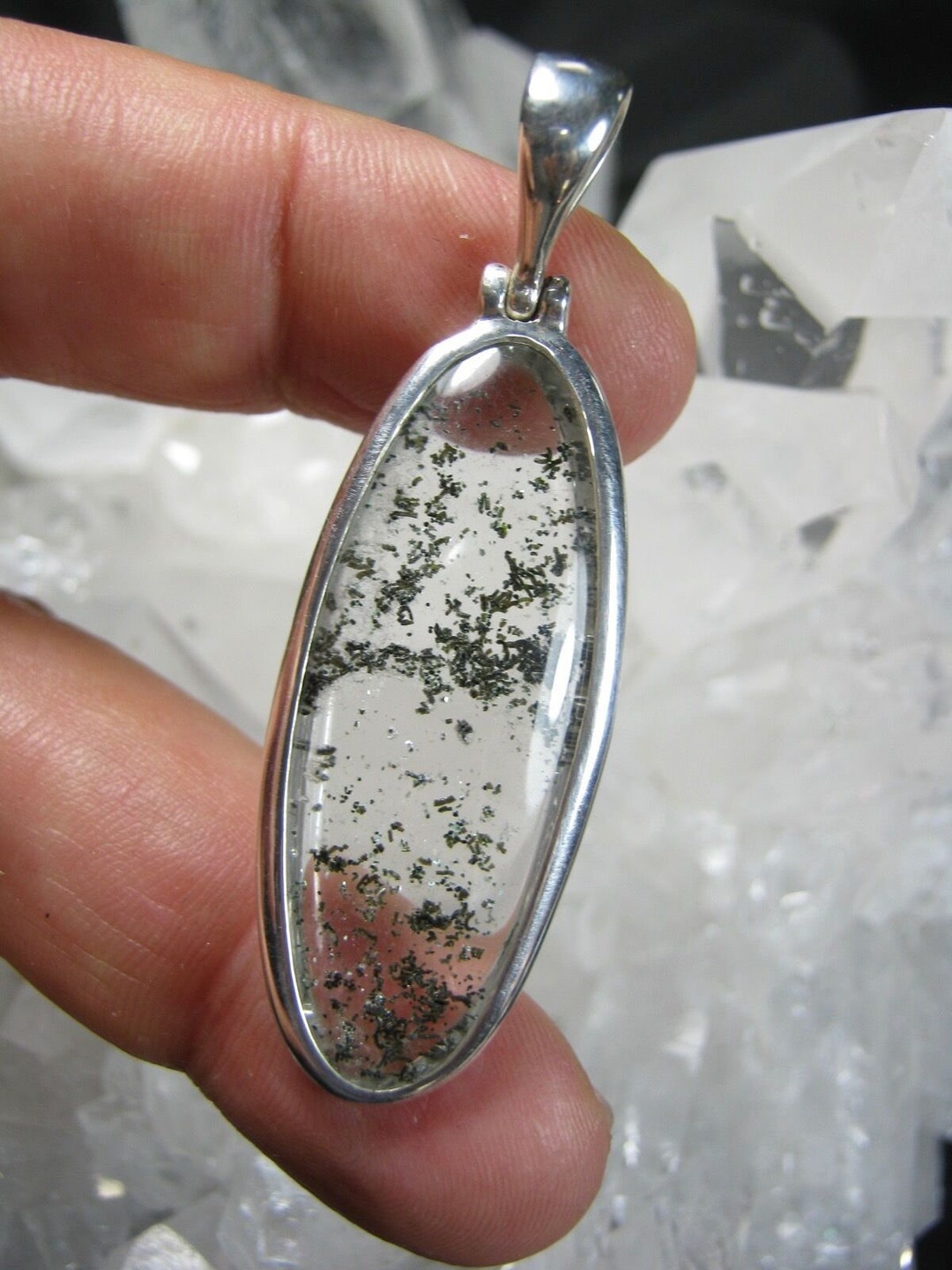 Video 50 Ct Green Chlorite in Quartz Crystal Sterling Silver Pendant C ...