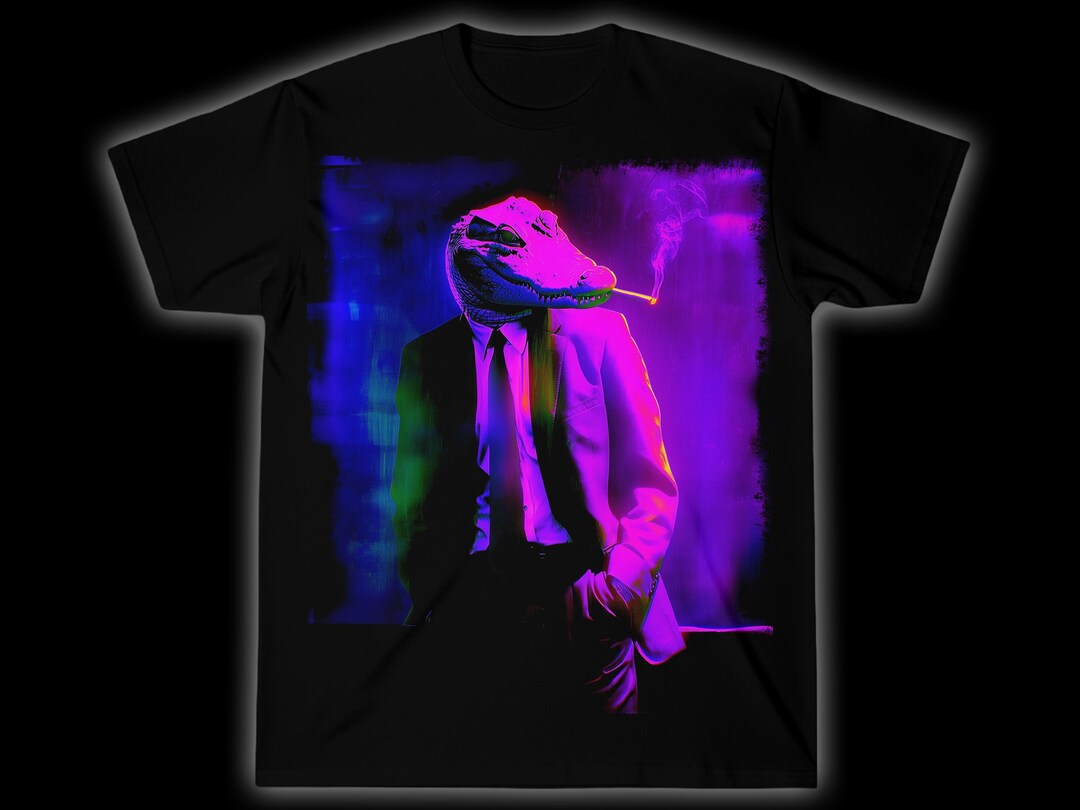 Gangster Alligator T-shirt | Surreal Neon Smoking Gator - Etsy