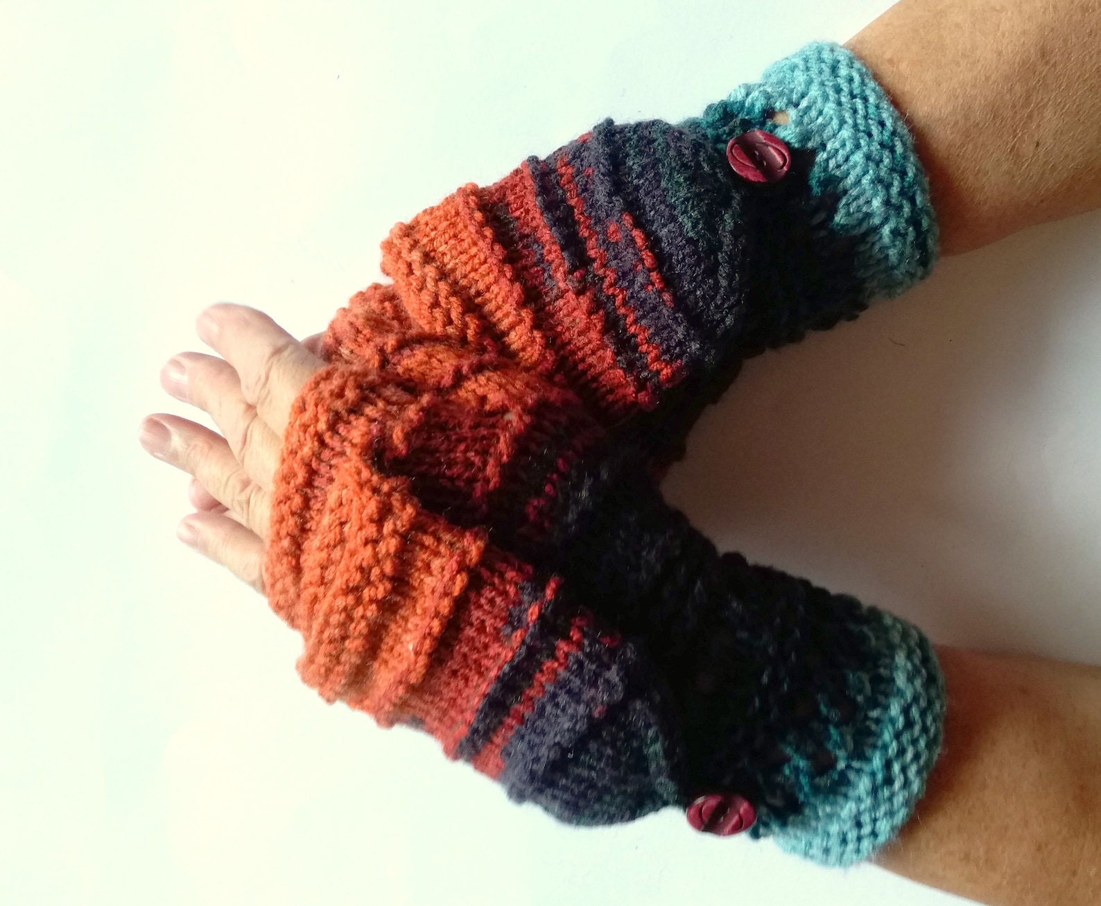 Mittens Fingerless Gloves Convertible Mittens Brown Green Blue - Etsy