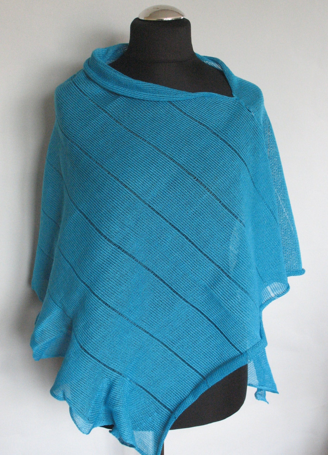 Linen Shawl Cape Clothing Turquoise Blue Stripes Striped / | Etsy