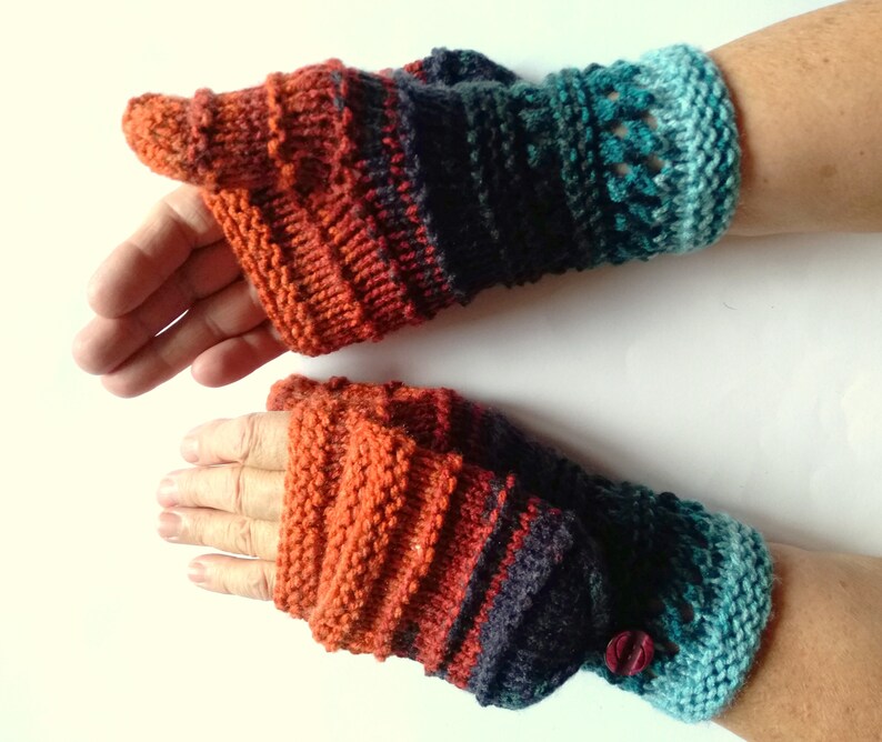 Mittens Fingerless Gloves Convertible Mittens Brown Green Blue - Etsy