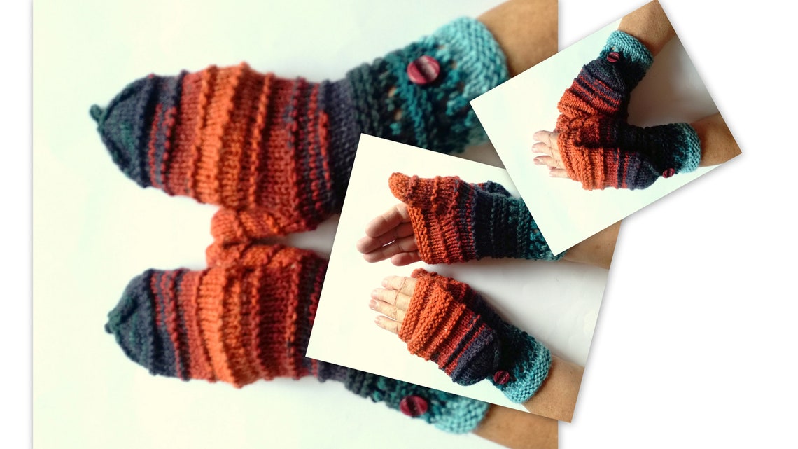 Mittens Fingerless Gloves Convertible Mittens Brown Green Blue - Etsy