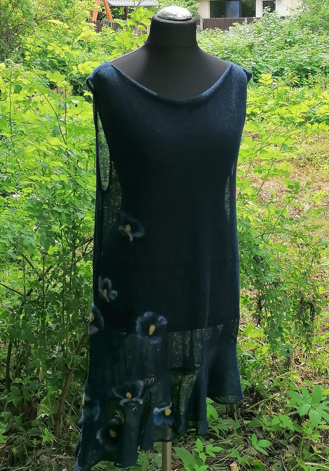 Linen Tunic Clothing Dark Blue With Poppy Felted Wool - Etsy